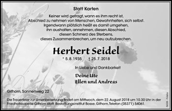 Traueranzeigen von Herbert Seidel | trauer-anzeigen.de