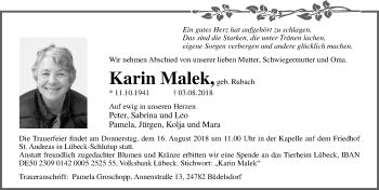 Traueranzeigen von Karin Malek | trauer-anzeigen.de
