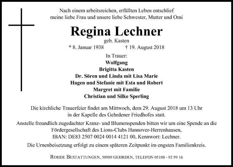 Traueranzeigen von Regina Lechner | trauer-anzeigen.de
