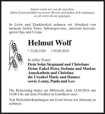 Traueranzeigen von Helmut Wolf | trauer-anzeigen.de