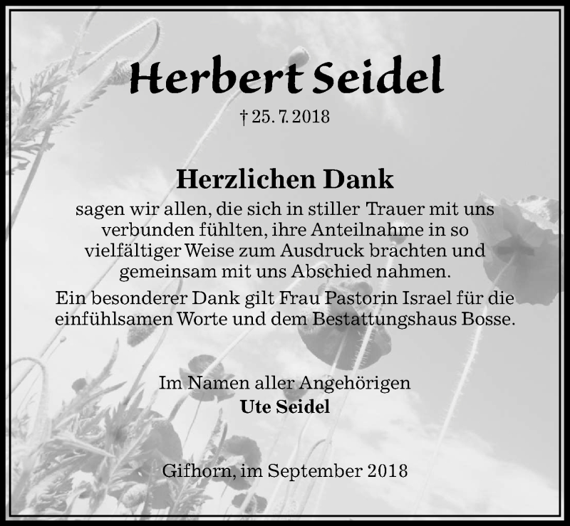 Traueranzeigen von Herbert Seidel | trauer-anzeigen.de
