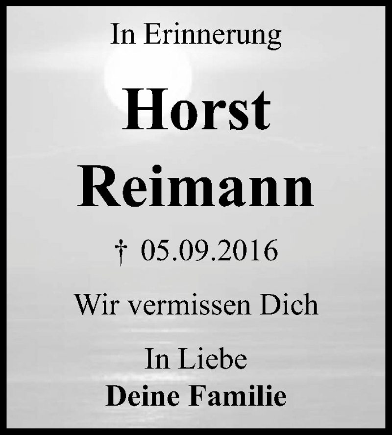 Traueranzeigen von Horst Reimann | trauer-anzeigen.de