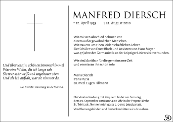 Traueranzeigen von Manfred Diersch | trauer-anzeigen.de