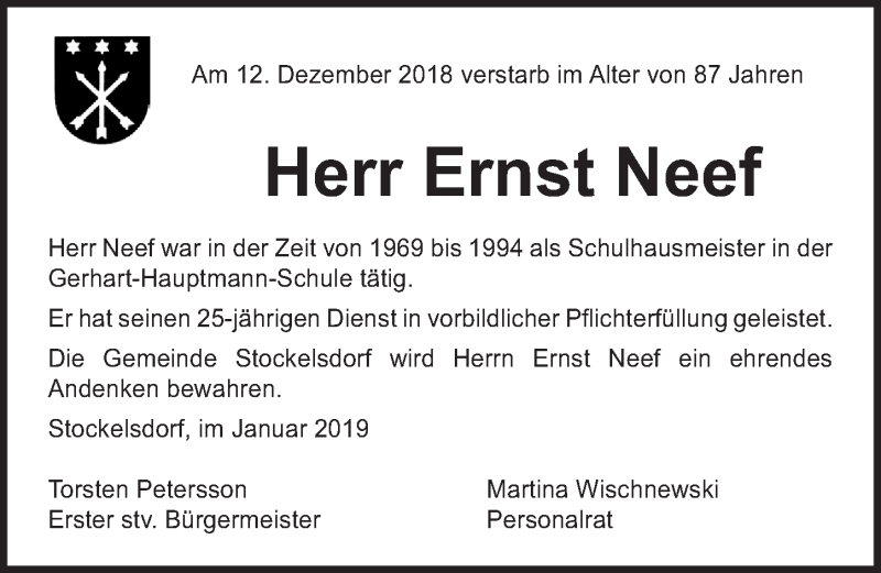 Traueranzeigen von Ernst Neef | trauer-anzeigen.de