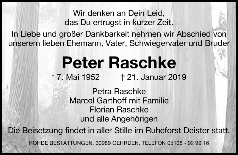 Traueranzeigen von Peter Raschke | trauer-anzeigen.de