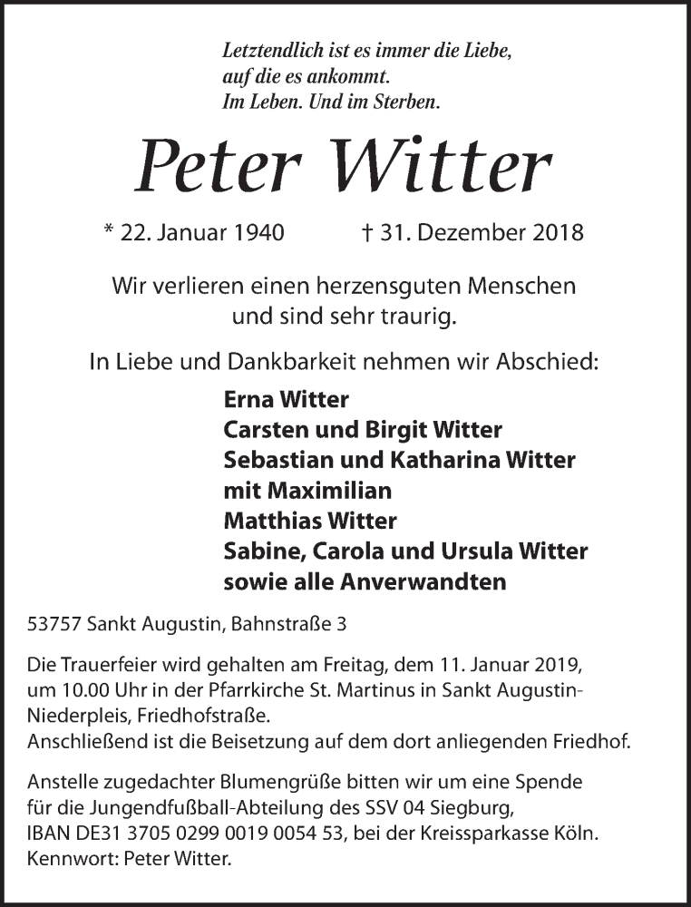 Traueranzeigen von Peter Witter | trauer-anzeigen.de