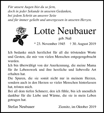 Traueranzeigen von Lotte Neubauer | trauer-anzeigen.de