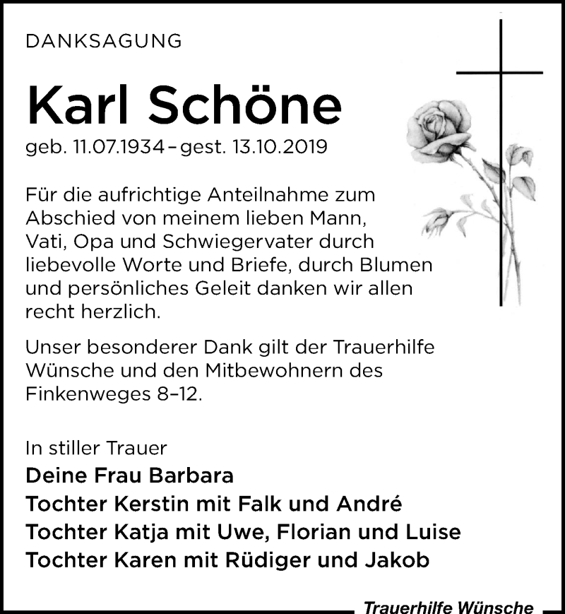 Traueranzeigen von Karl Schöne | trauer-anzeigen.de
