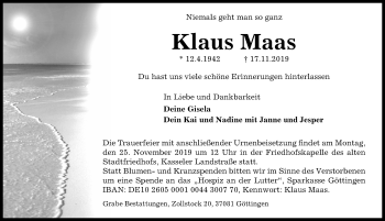 Traueranzeigen von Klaus Maas | trauer-anzeigen.de