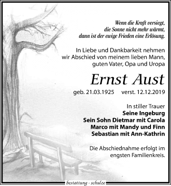 Traueranzeigen von Ernst Aust | trauer-anzeigen.de