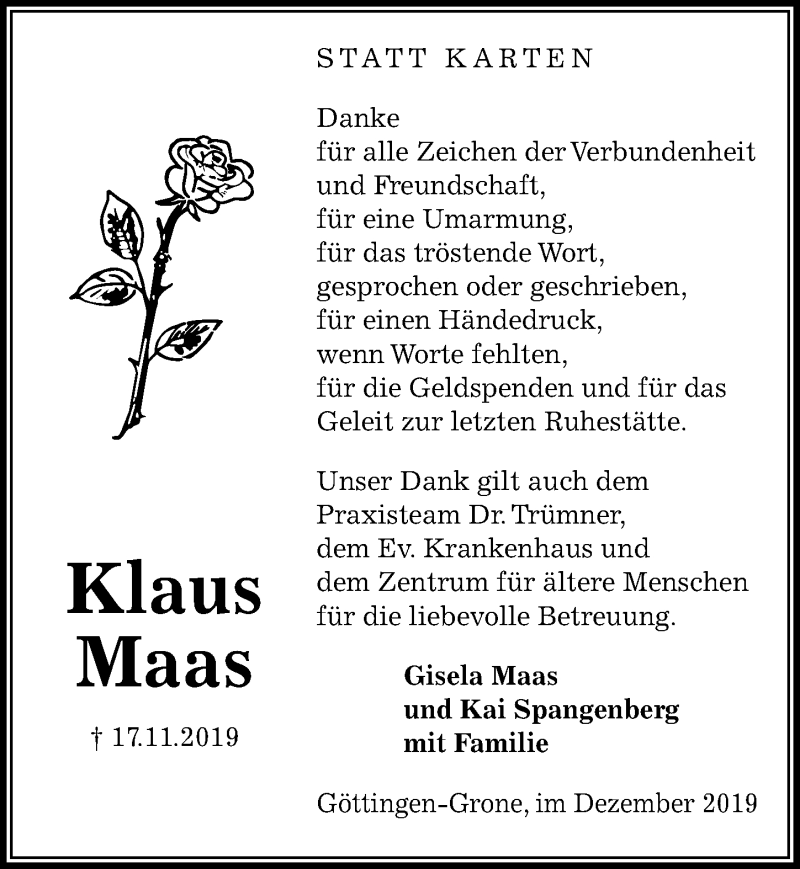 Traueranzeigen von Klaus Maas | trauer-anzeigen.de