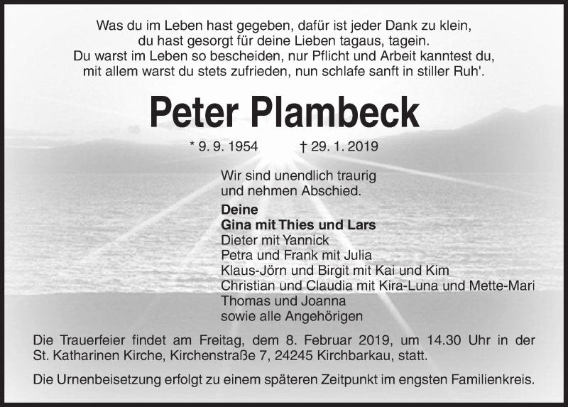 Traueranzeigen von Peter Plambeck | trauer-anzeigen.de