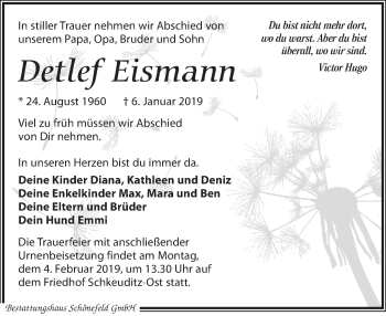 Traueranzeigen von Detlef Eismann | trauer-anzeigen.de