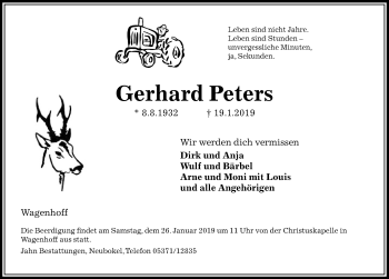 Traueranzeigen von Gerhard Peter | trauer-anzeigen.de