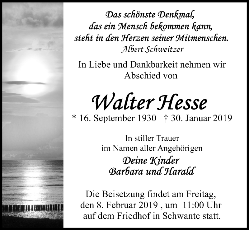 Traueranzeigen von Walter Hesse | trauer-anzeigen.de