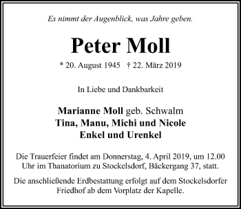 Traueranzeigen von Peter Moll | trauer-anzeigen.de