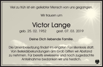 Traueranzeigen von Victor Lange | trauer-anzeigen.de