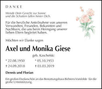 Traueranzeigen von Axel Giese | trauer-anzeigen.de