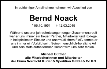 Traueranzeigen von Bernd Noack | trauer-anzeigen.de
