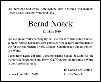Traueranzeigen von Bernd Noack | trauer-anzeigen.de