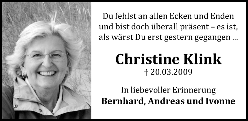 Traueranzeigen von Christine Klink | trauer-anzeigen.de