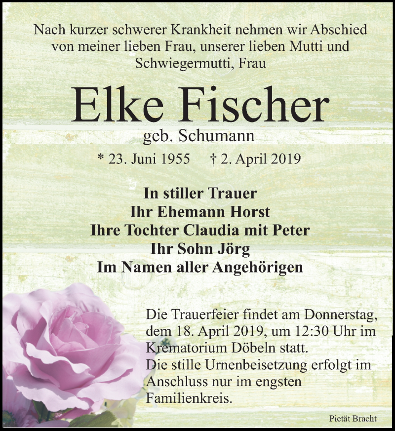 Traueranzeigen von Elke Fischer | trauer-anzeigen.de