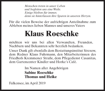 Traueranzeigen von Klaus Roeschke | trauer-anzeigen.de