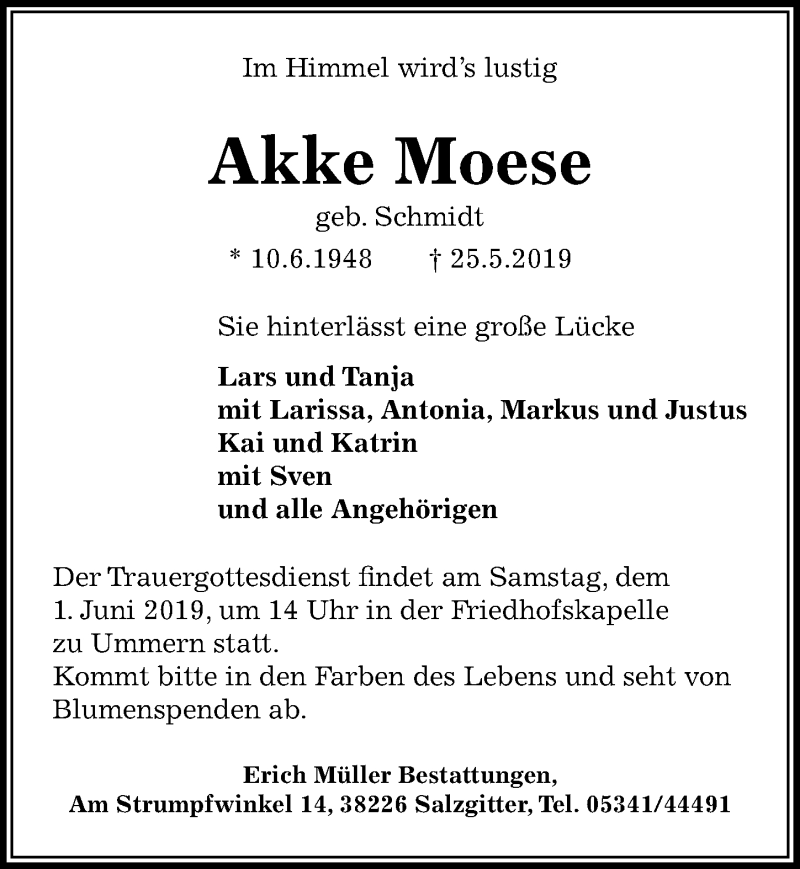 Traueranzeigen von Akke Moese | trauer-anzeigen.de