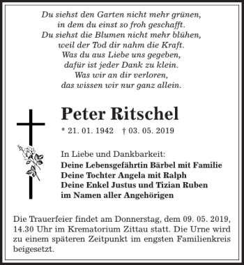 Traueranzeigen von Peter Ritschel | trauer-anzeigen.de