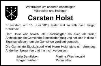 Traueranzeigen von Carsten Holst | trauer-anzeigen.de
