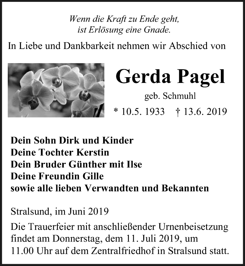Traueranzeigen von Gerda Pagel | trauer-anzeigen.de