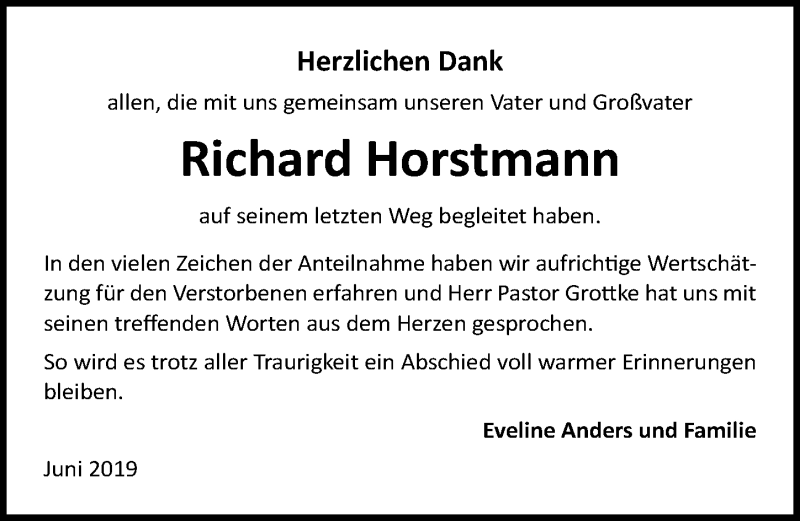 Traueranzeigen von Richard Horstmann | trauer-anzeigen.de