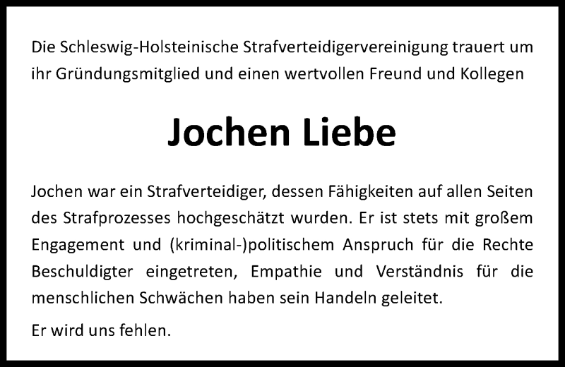 Traueranzeigen von Jochen Liebe | trauer-anzeigen.de