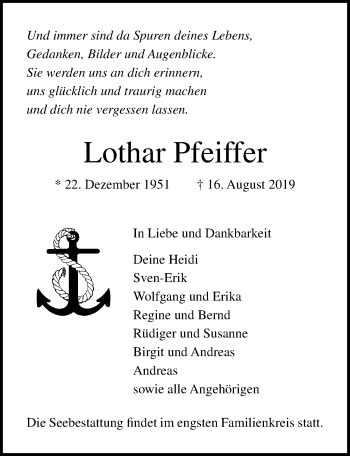 Traueranzeigen von Lothar Pfeiffer | trauer-anzeigen.de