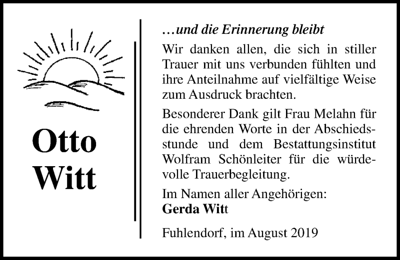 Traueranzeigen von Otto Witt | trauer-anzeigen.de