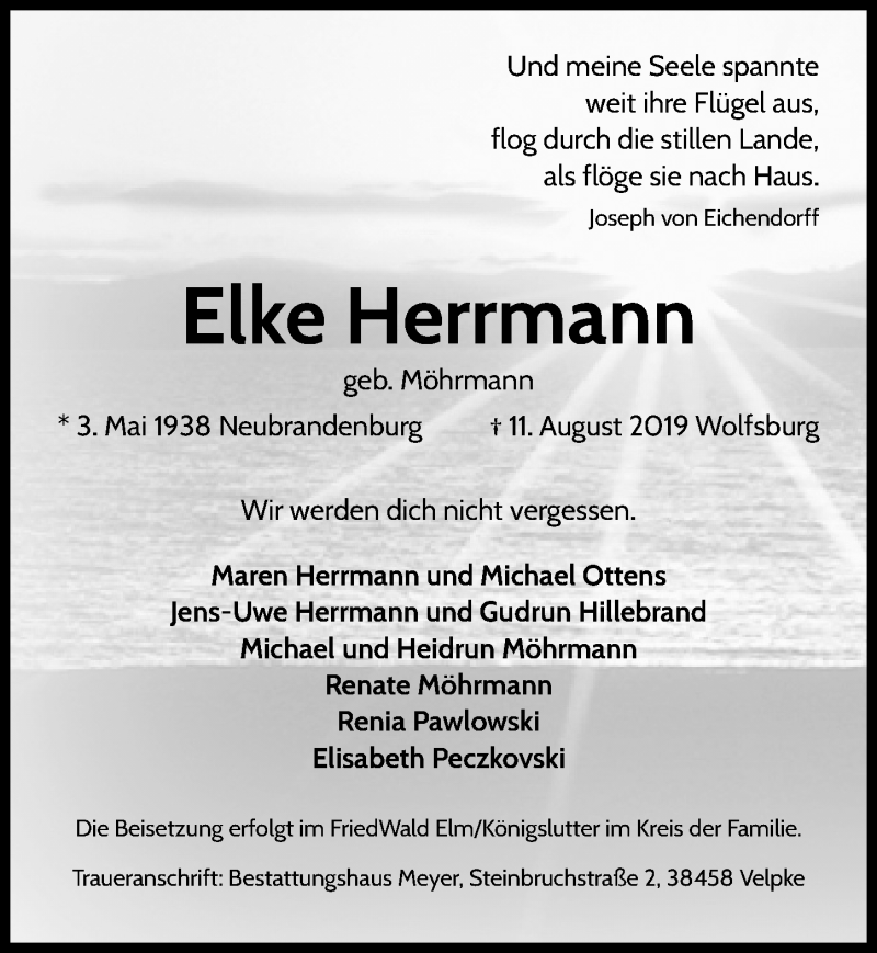 Traueranzeigen von Elke Herrmann | trauer-anzeigen.de