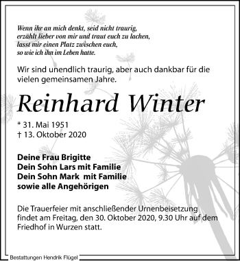 Traueranzeigen von Reinhard Winter | trauer-anzeigen.de
