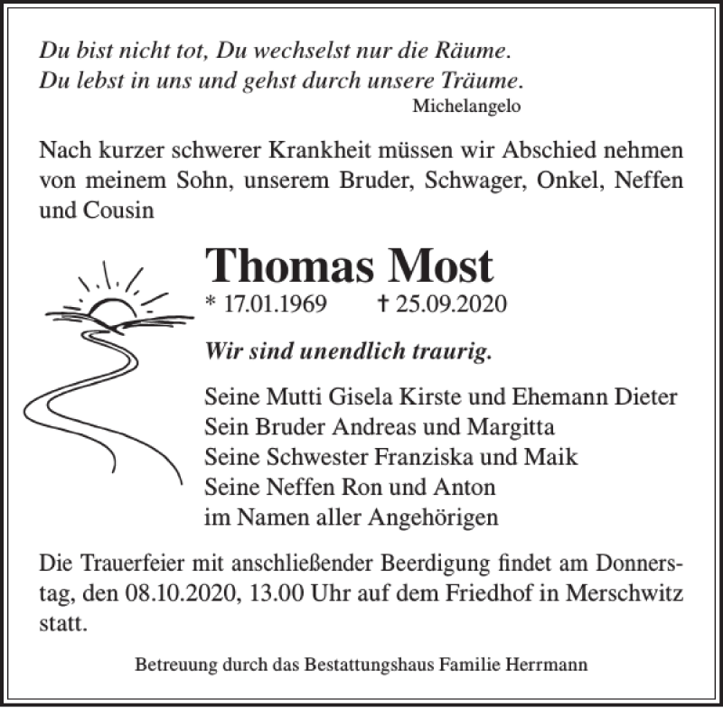 Traueranzeigen von Thomas Most | trauer-anzeigen.de