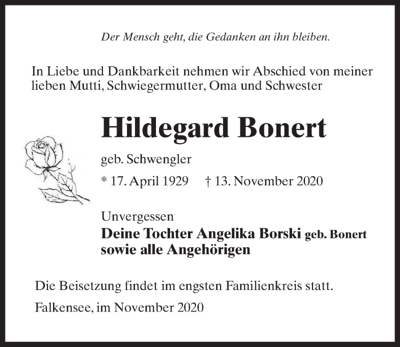 Traueranzeigen von Hildegard Bonert | trauer-anzeigen.de