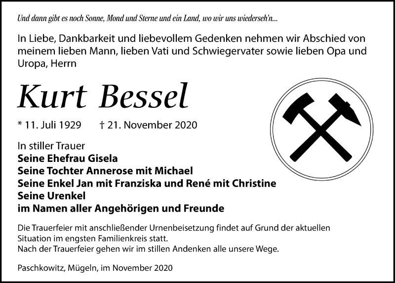 Traueranzeigen von Kurt Bessel | trauer-anzeigen.de