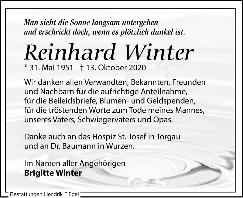 Traueranzeigen von Reinhard Winter | trauer-anzeigen.de