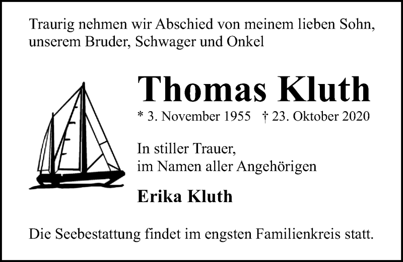 Traueranzeigen von Thomas Kluth | trauer-anzeigen.de