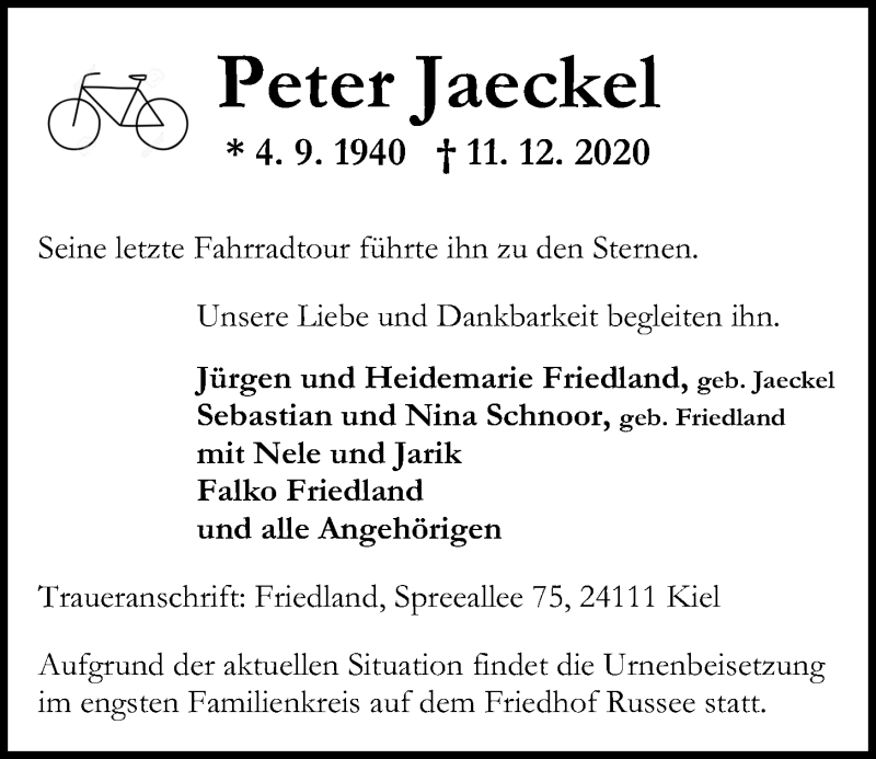 Traueranzeigen von Peter Jaeckel | trauer-anzeigen.de