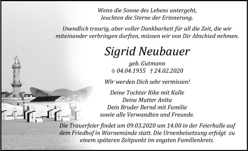 Traueranzeigen von Sigrid Neubauer | trauer-anzeigen.de