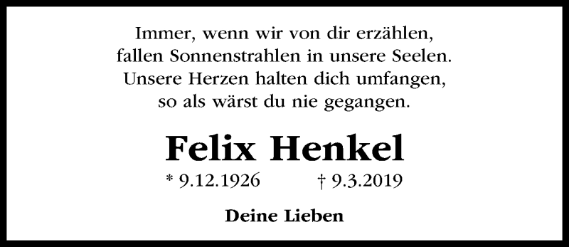 Traueranzeigen von Felix Henkel | trauer-anzeigen.de