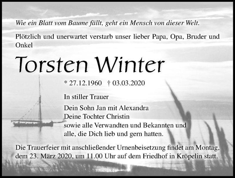 Traueranzeigen von Torsten Winter | trauer-anzeigen.de