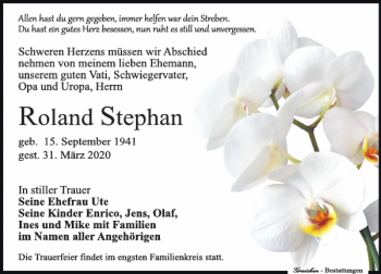 Traueranzeigen von Roland Stephan | trauer-anzeigen.de
