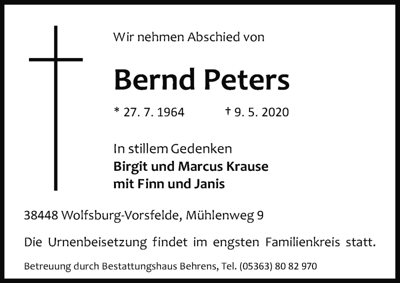 Traueranzeigen von Bernd Peters | trauer-anzeigen.de