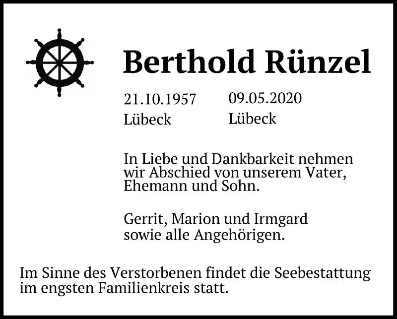 Traueranzeigen von Berthold Rünzel | trauer-anzeigen.de