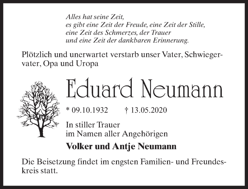 Traueranzeigen von Eduard Neumann | trauer-anzeigen.de